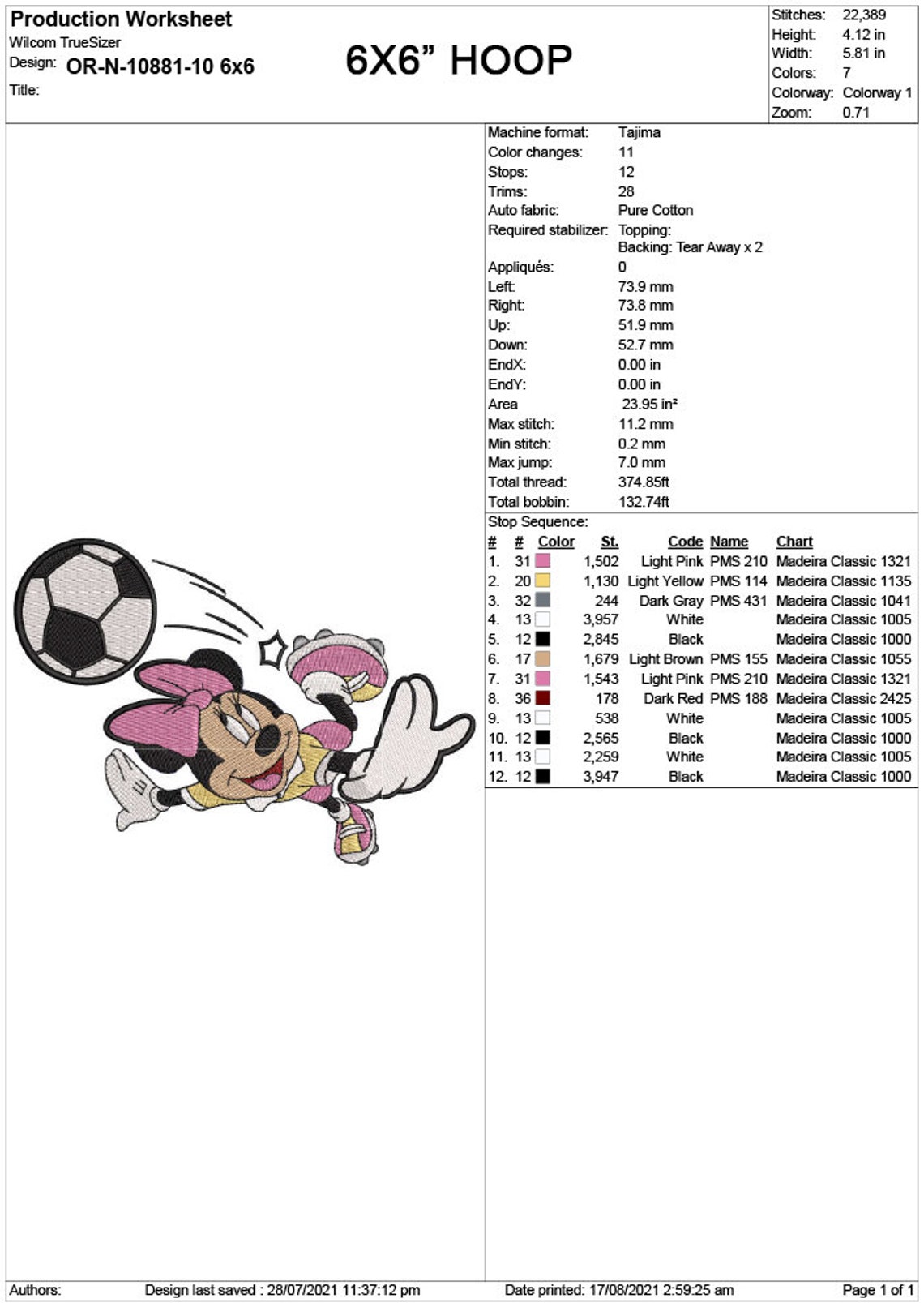 Minnie Playing Soccer Machine Embroidery Design, Minnie Soccer ...