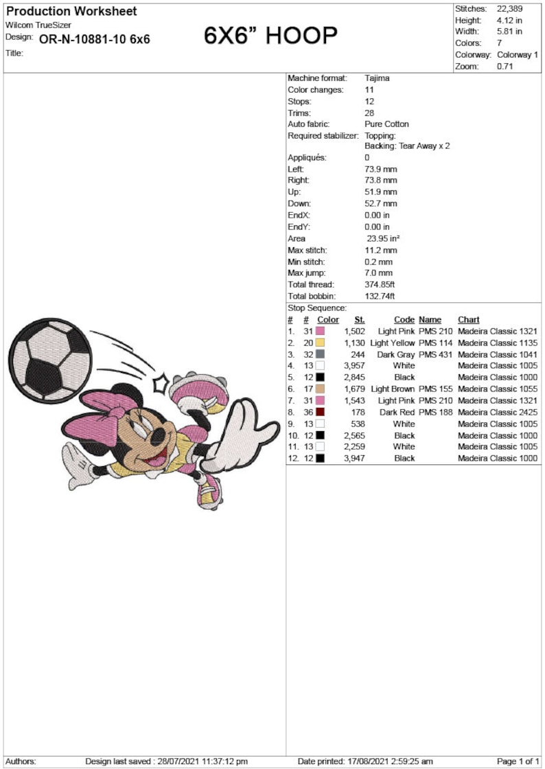 Minnie Playing Soccer Machine Embroidery Design, Minnie Soccer ...
