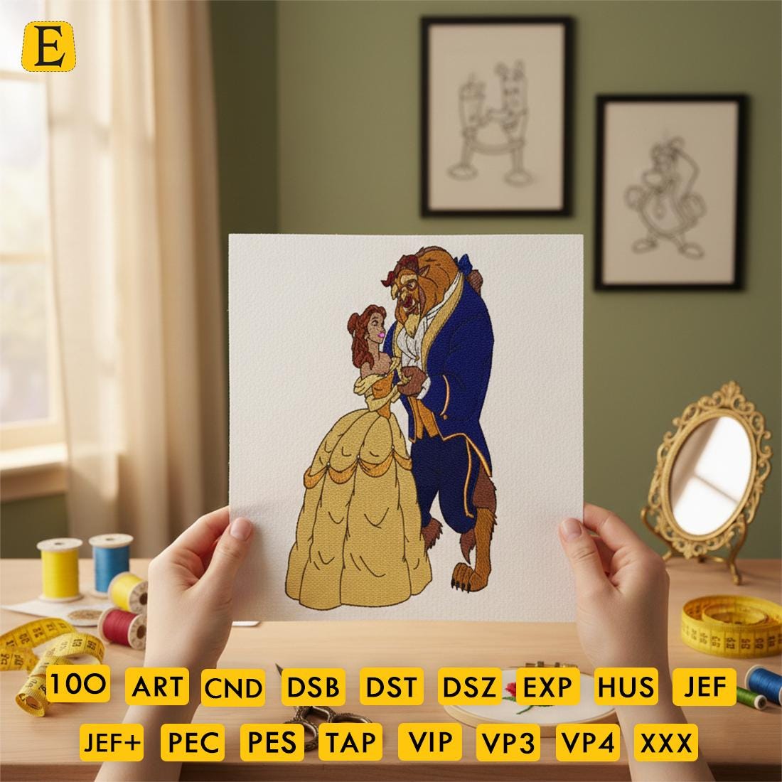 Princess Belle and the Beast Embroidery Design, Princess Belle ...