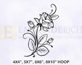 Silhouette Rose Vine Machine Embroidery Design, Outline Embroidery ...