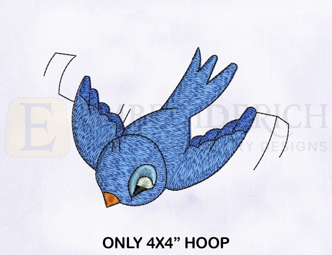Bambi Movie Blue Bird Embroidery Design, Flying Blue Bird Embroidery ...