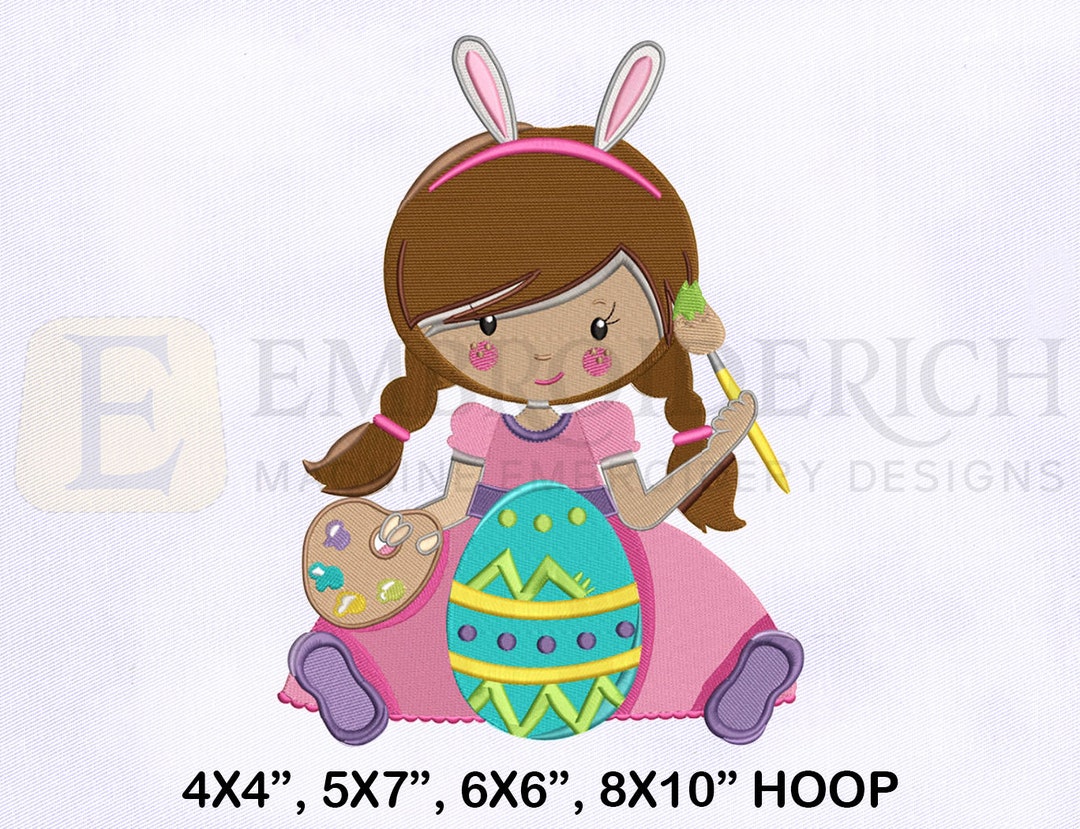Baby Girl Painting Easter Egg Embroidery Design | 4 Sizes Embroidery ...