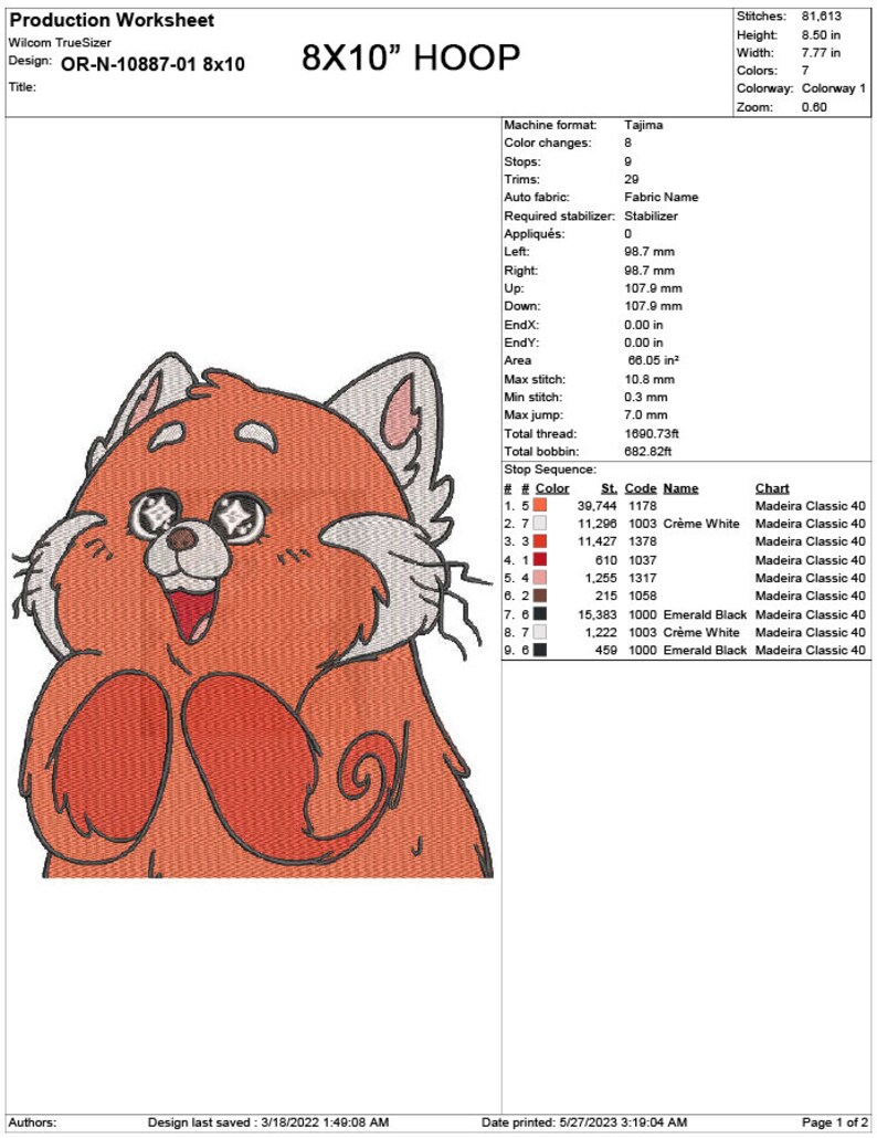 Turning Red Panda Machine Embroidery Design, Turning Panda Embroidery ...