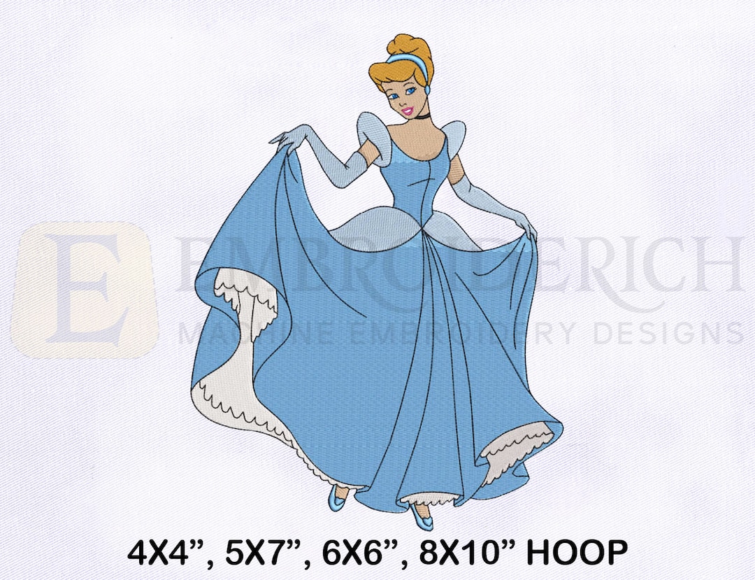 Cinderella Showing Her Dress Embroidery Design, Princess Embroidery ...