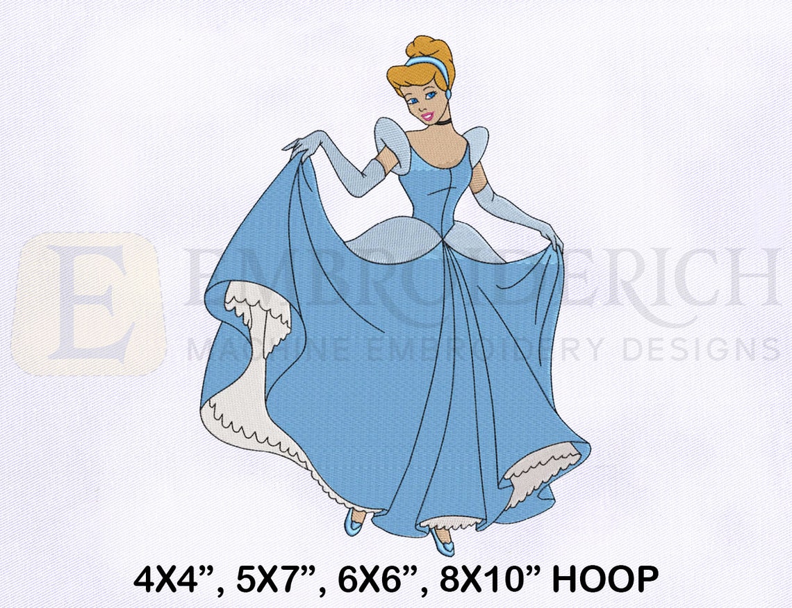 Cinderella Showing Her Dress Embroidery Design, Princess Embroidery ...