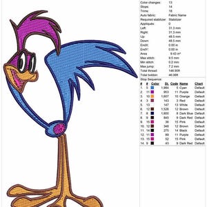Fast and Quirky Roadrunner Embroidery Design, Roadrunner Embroidery ...