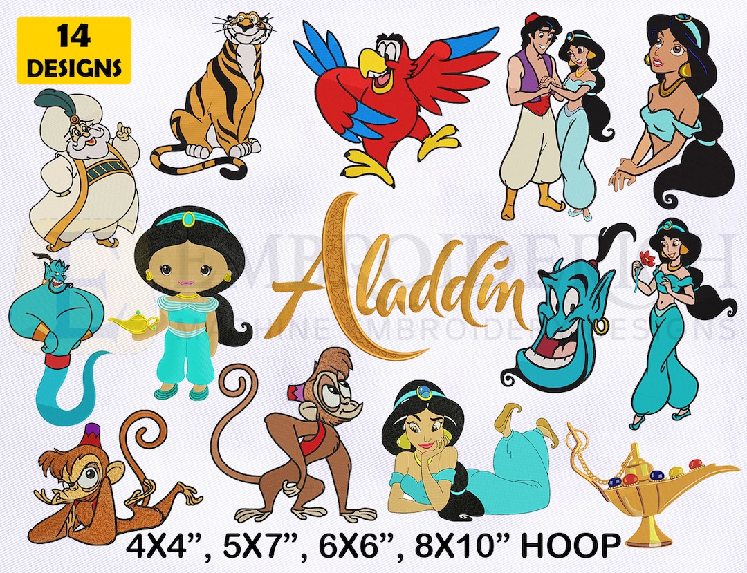 Aladdin Machine Embroidery Designs Bundle, 4 Sizes EMB Designs, Aladdin ...