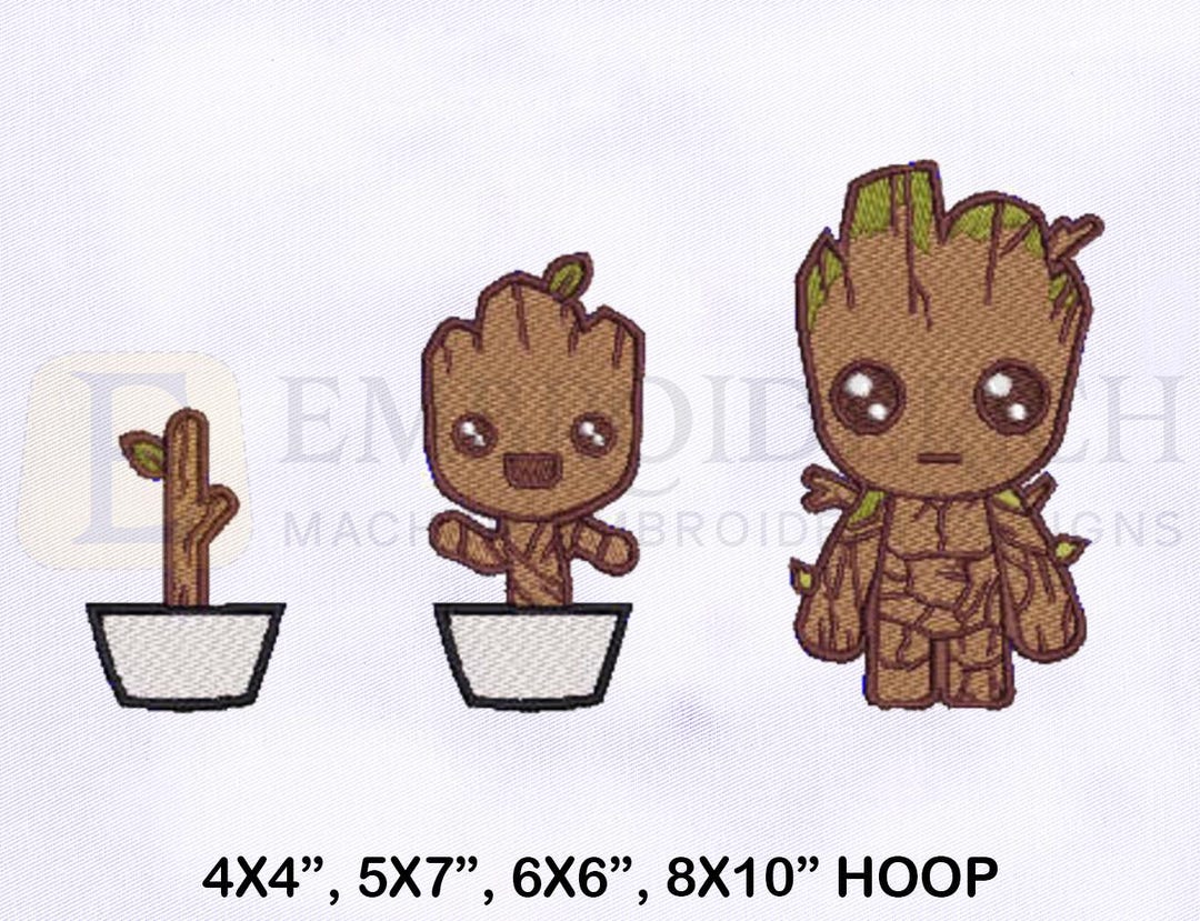 Baby Groot Machine Embroidery Design | 4x4 and 5x7 Hoop Embroidery ...