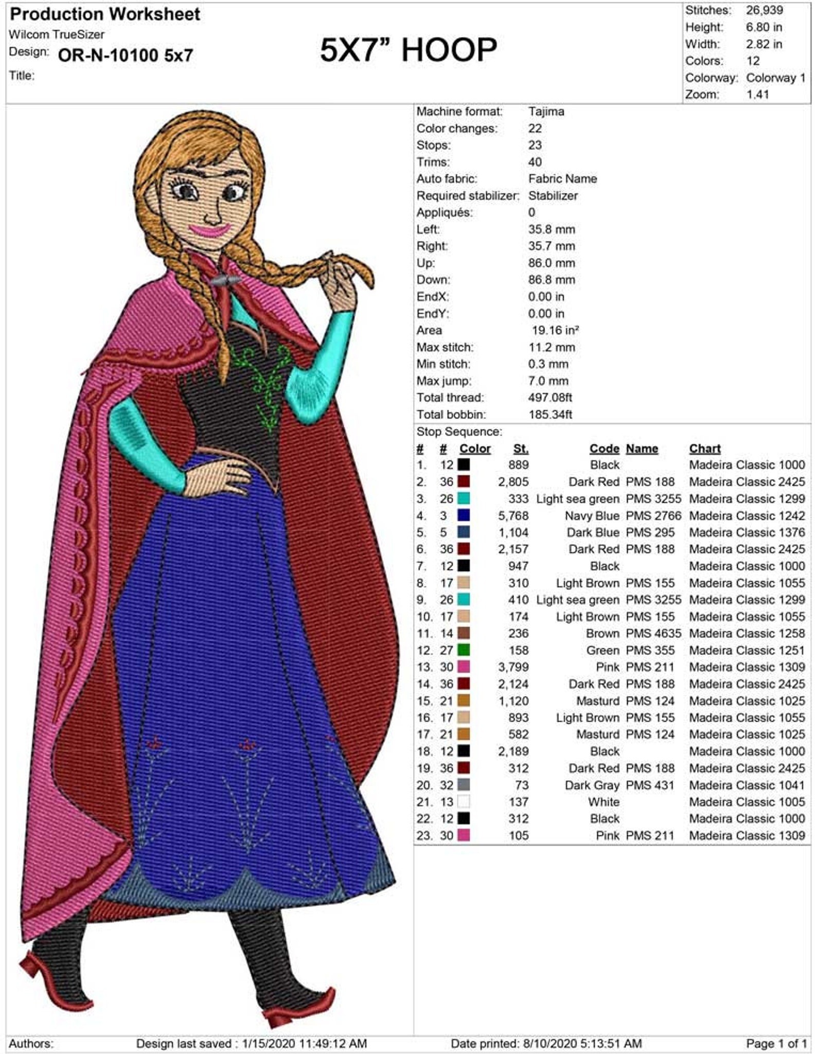 Frozen Princess Anna Embroidery Design, Frozen Embroidery Designs, Anna ...