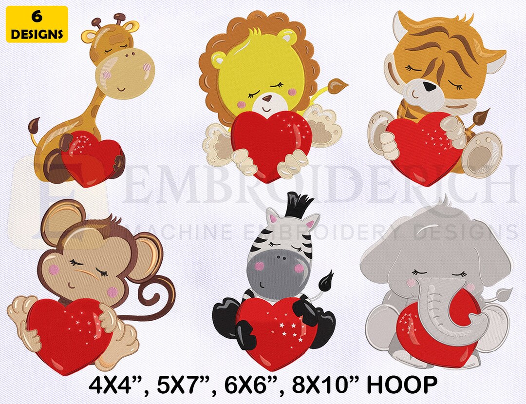 Valentine's Day Safari Embroidery Designs Bundle, 4 Sizes Embroidery ...