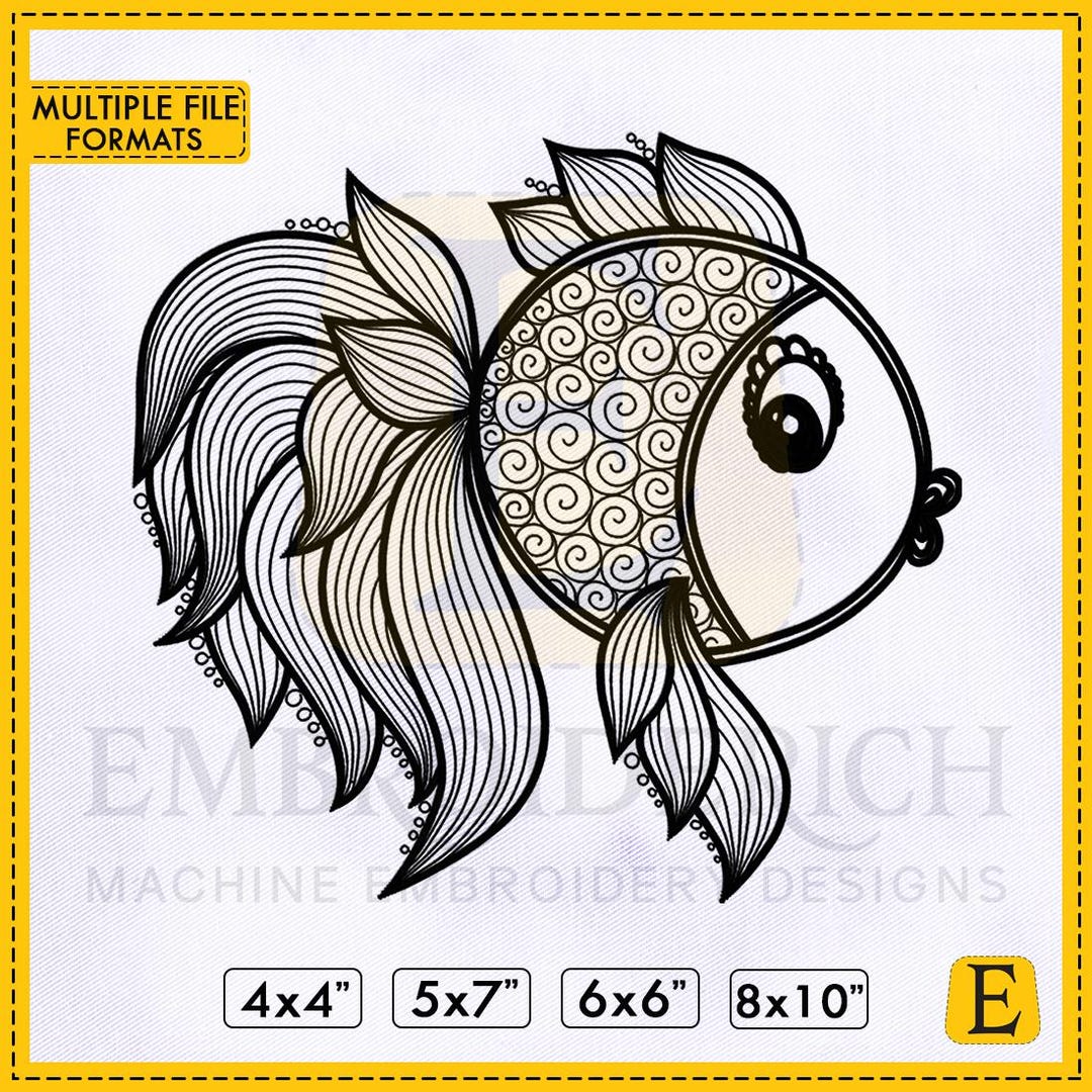 Artistic Fish Outline Machine Embroidery Design | 4 Sizes Embroidery ...
