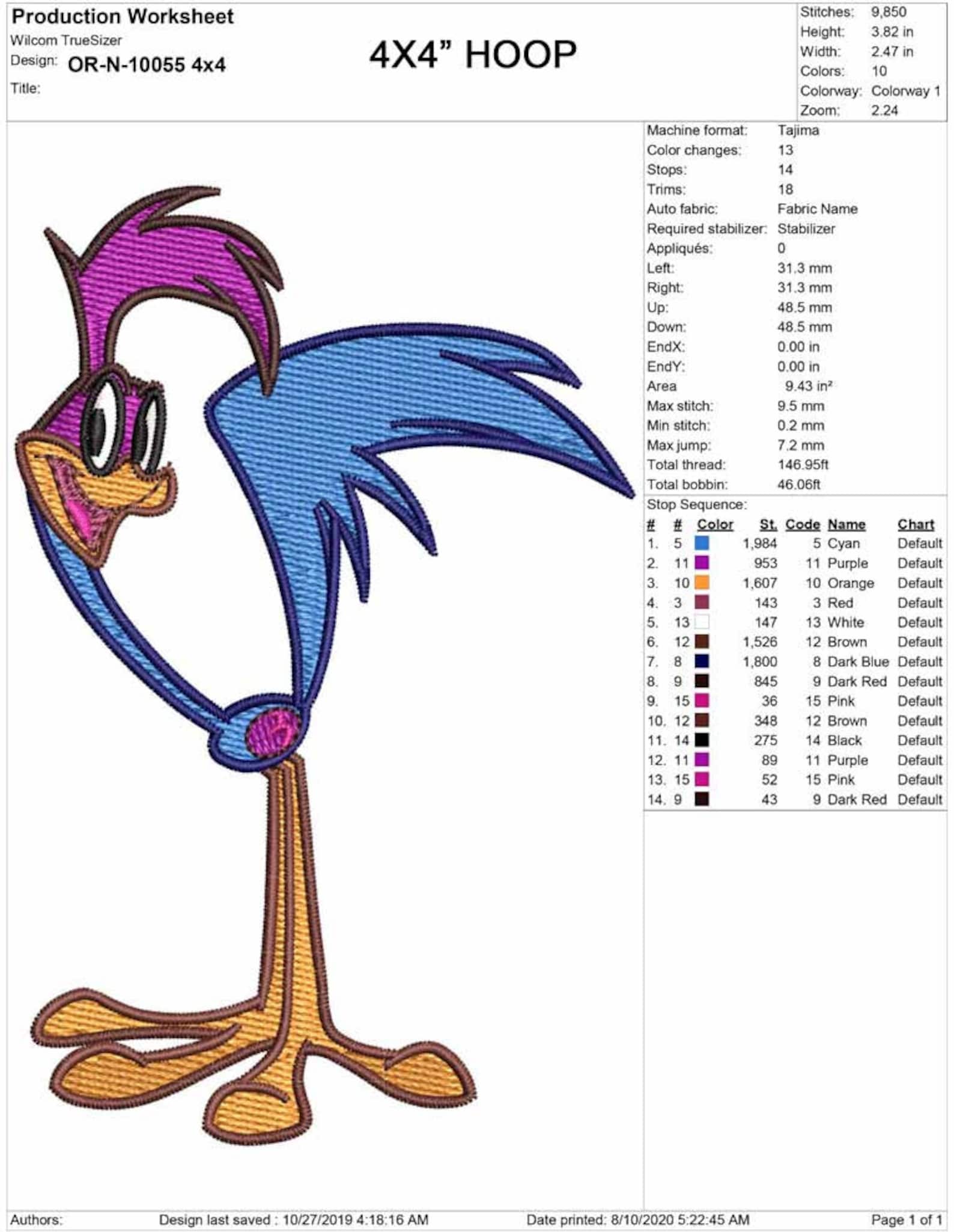 Fast and Quirky Roadrunner Embroidery Design Embroidery - Etsy