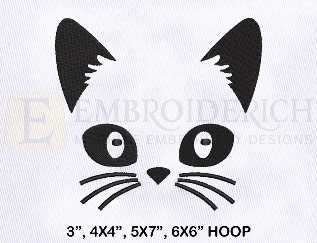 Cat Face Machine Embroidery Design | 4 Sizes EMB Designs | Silhouette ...