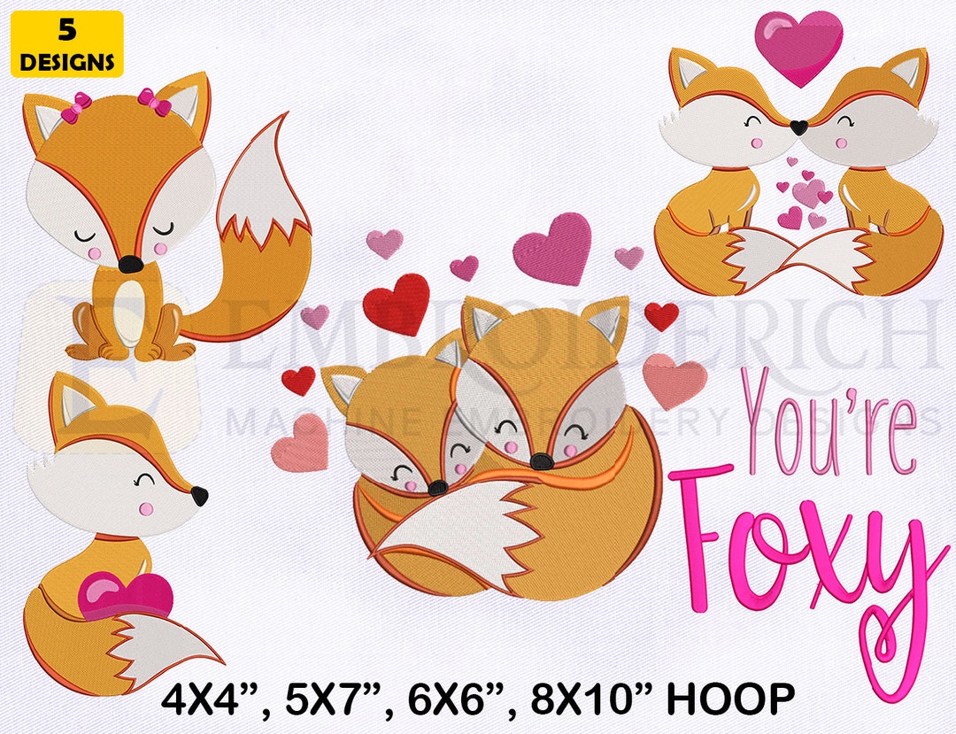 Valentine's Day Fox Machine Embroidery Designs Bundle, 4 Sizes ...