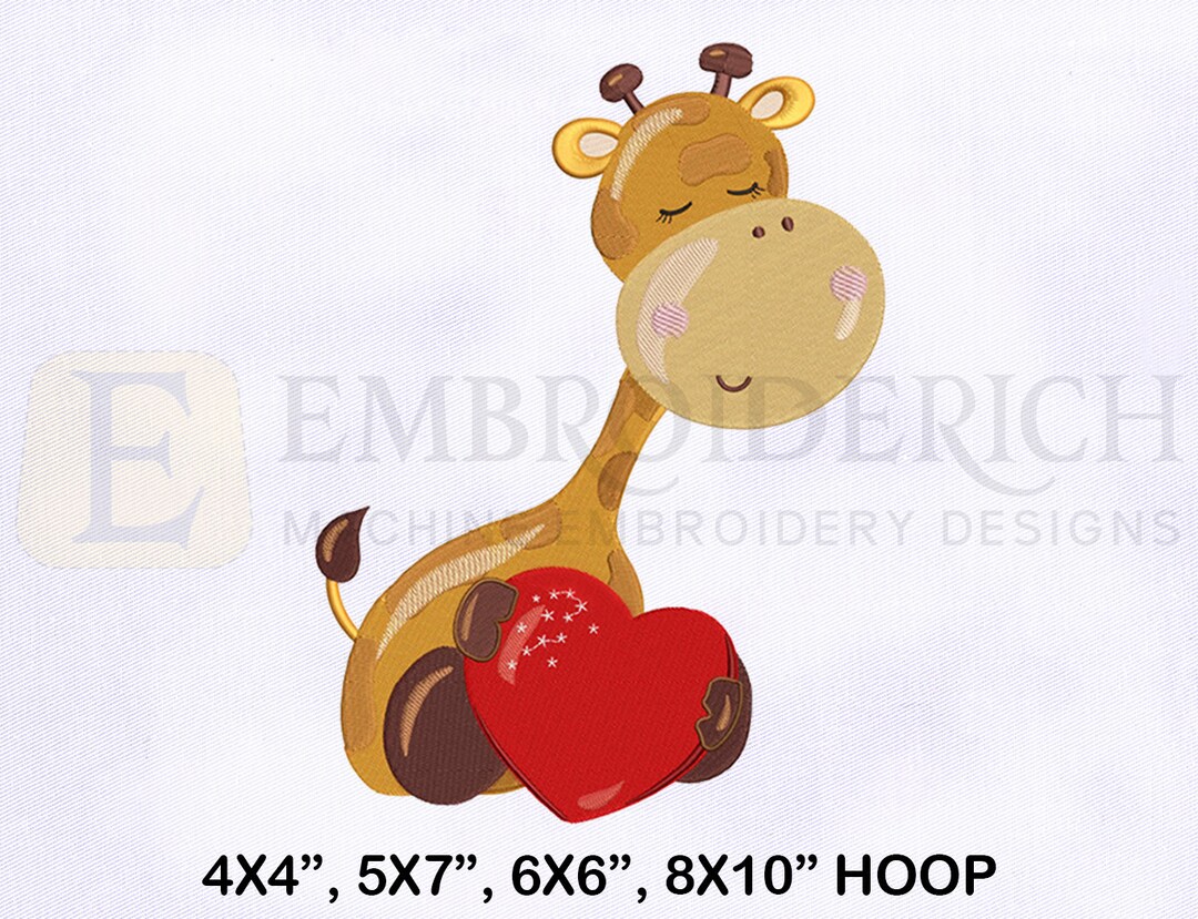 Cute Baby Zarafa Holding Heart Embroidery Design | 4 Sizes Embroidery ...