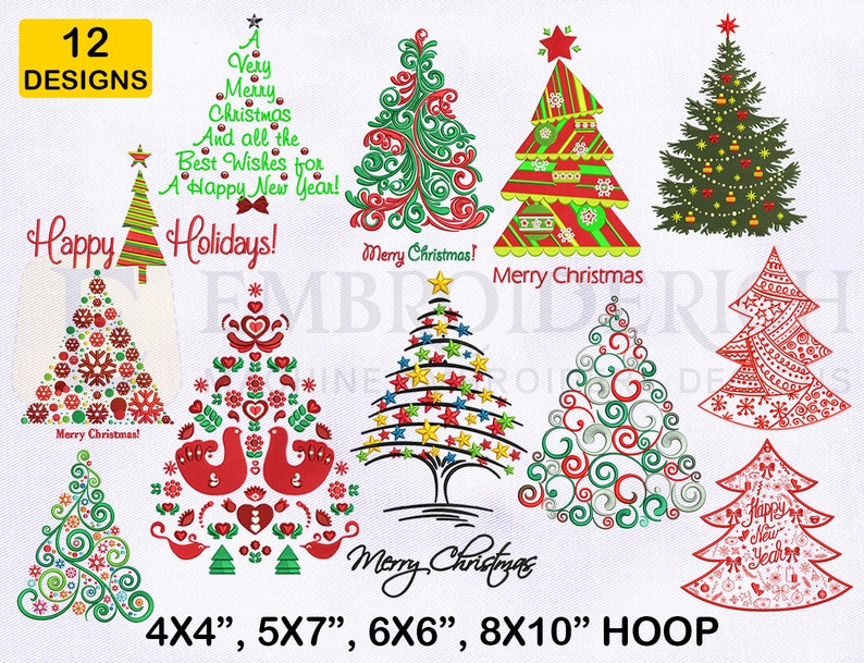 Christmas Tree Machine Embroidery Design Bundle 4 Sizes EMB | Etsy