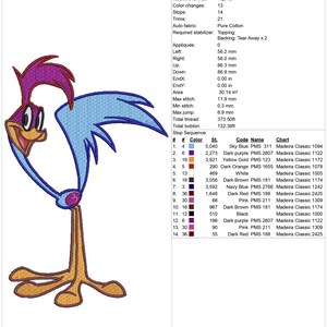Fast and Quirky Roadrunner Embroidery Design, Roadrunner Embroidery ...