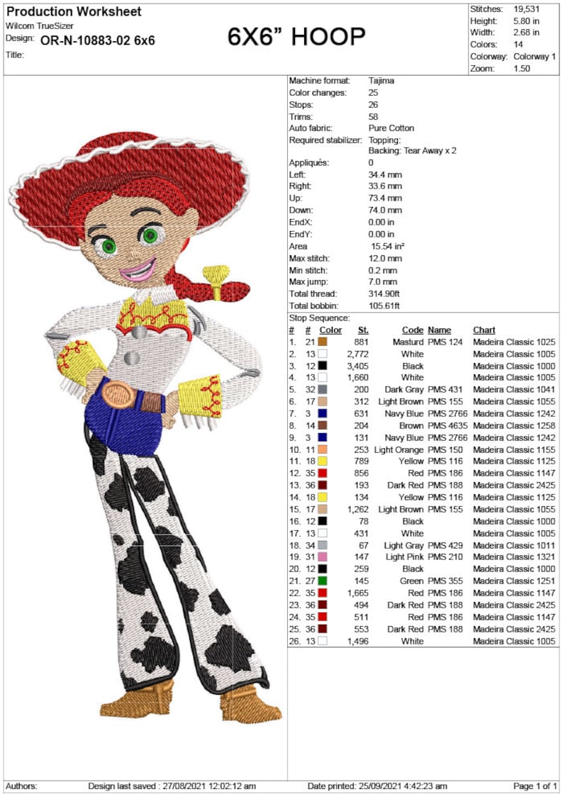 Jessie Toy Story Machine Embroidery Design, Jessie Embroidery Designs ...
