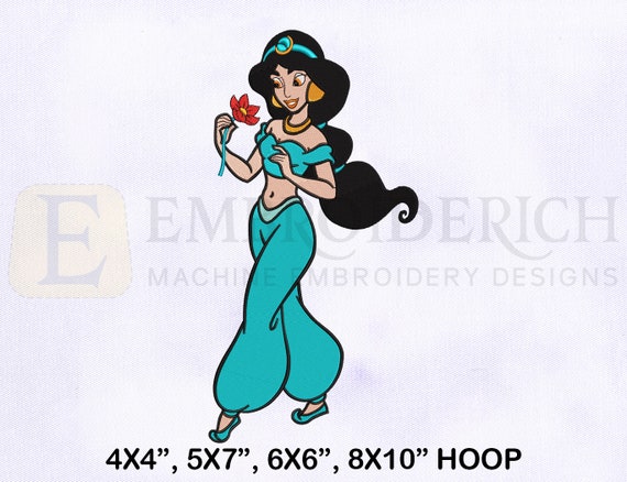Princess Jasmine With Flower Embroidery Design Princess | Etsy