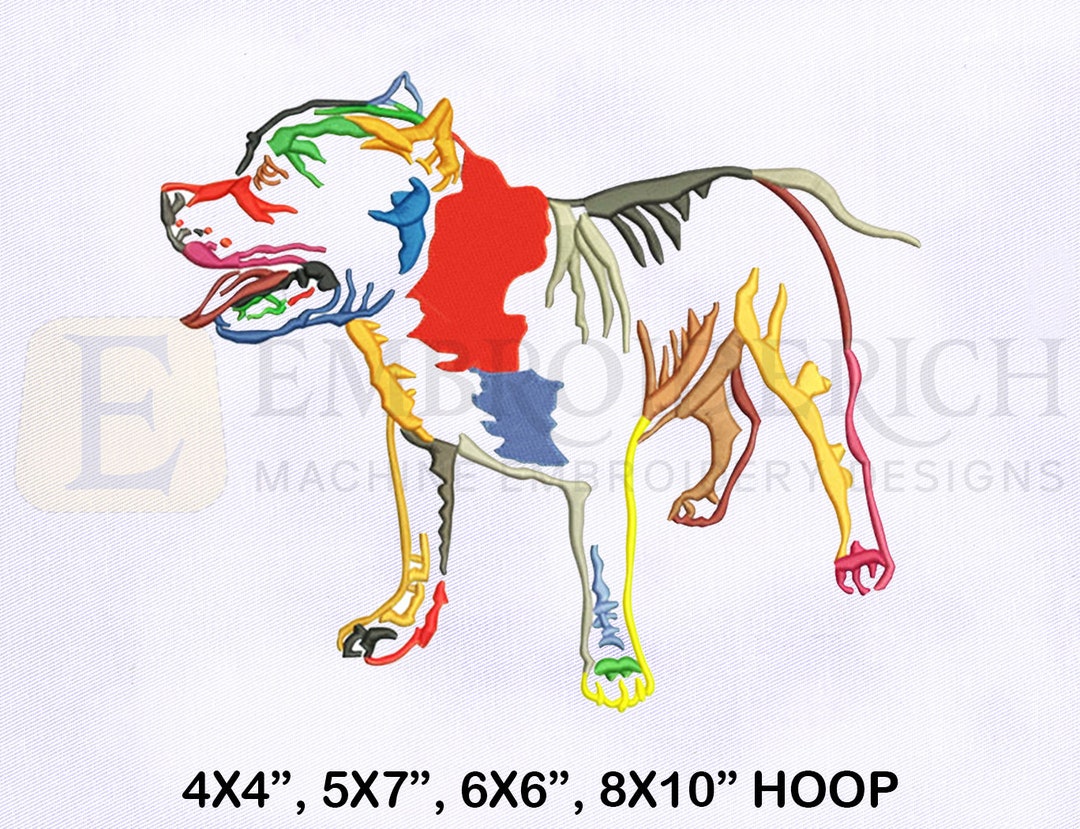 Colorful American Pitbull Terrier Embroidery Design, Colorful Terrier ...