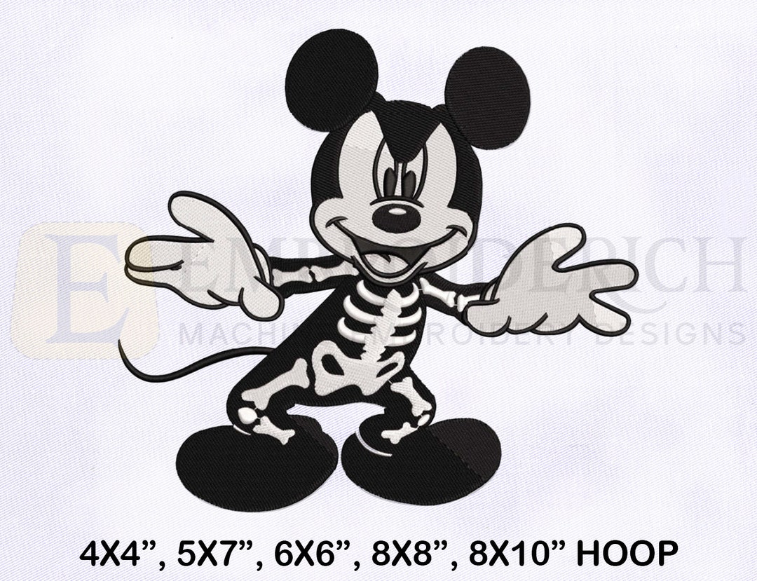 Mickey Mouse Skeleton Machine Embroidery Design, Halloween Embroidery ...