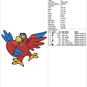 Aladdin Lago Parrot Machine Embroidery Design, Aladdin Embroidery ...