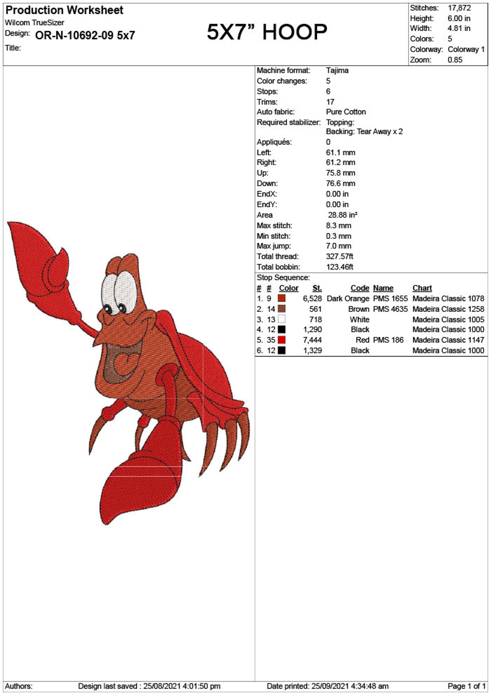 Sirenita Sebastian Machine Embroidery Design Sebastian | Etsy