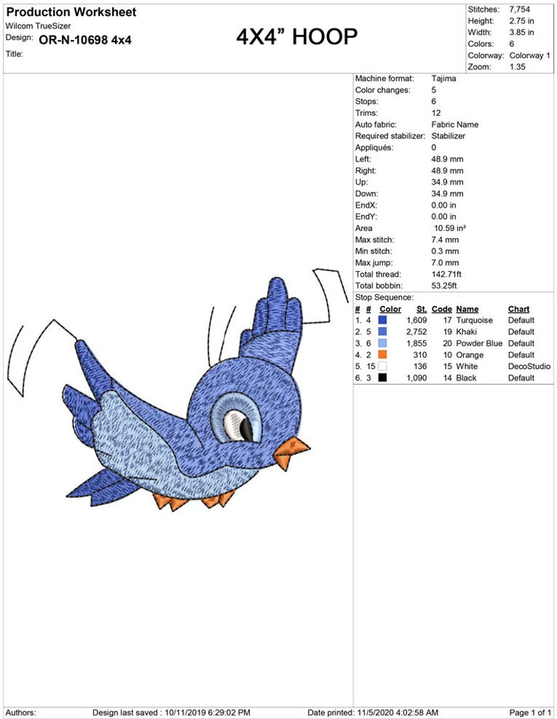 Bambi Movie Blue Bird Machine Embroidery Design Blue Bird - Etsy