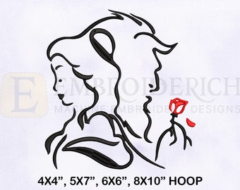 Belle and Beast Outline Embroidery Design, Beast Outline Embroidery ...