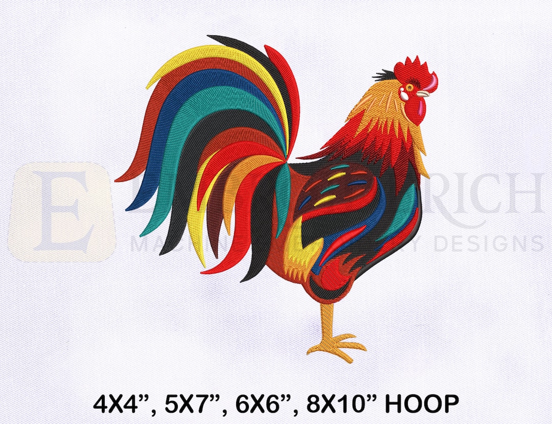 Colorful Rooster Machine Embroidery Design, Animals Embroidery Designs ...