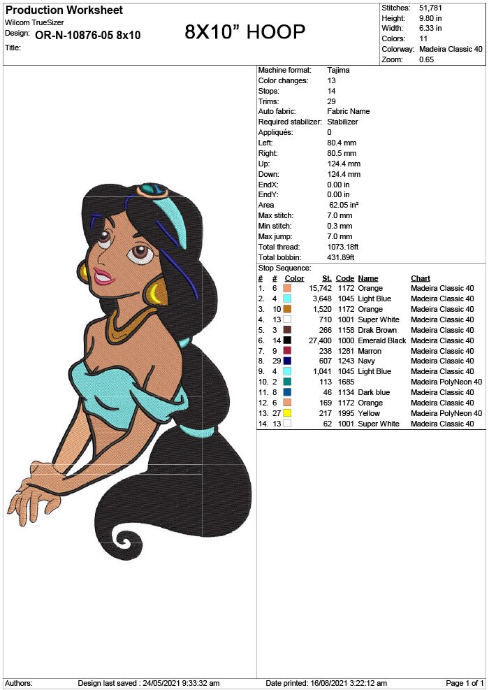 Princess Jasmine Machine Embroidery Design, Princess Embroidery Designs ...