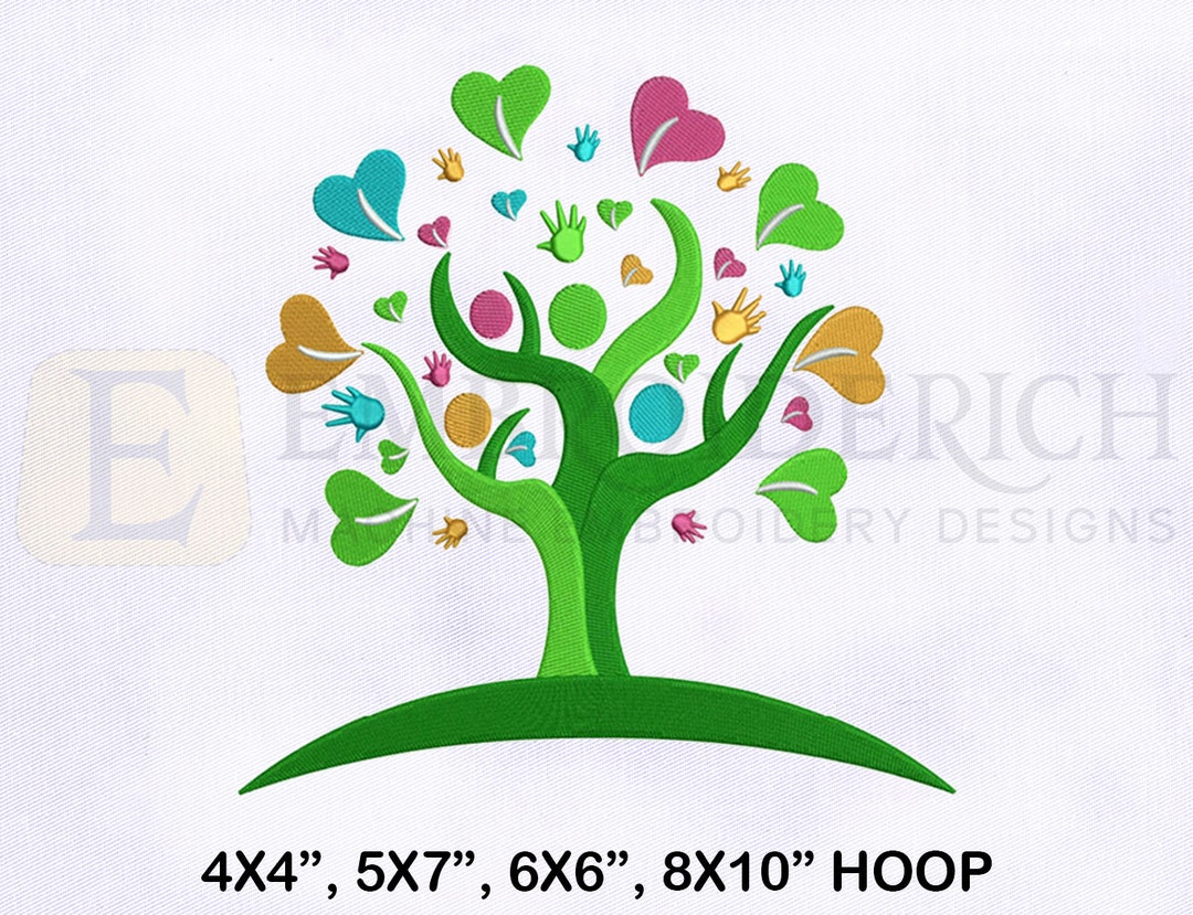 Heart Hands Family Tree Embroidery Design, Tree Embroidery Designs ...