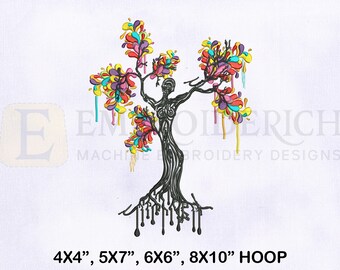 Colorful Spring Tree Machine Embroidery Design, Tree Embroidery Designs ...