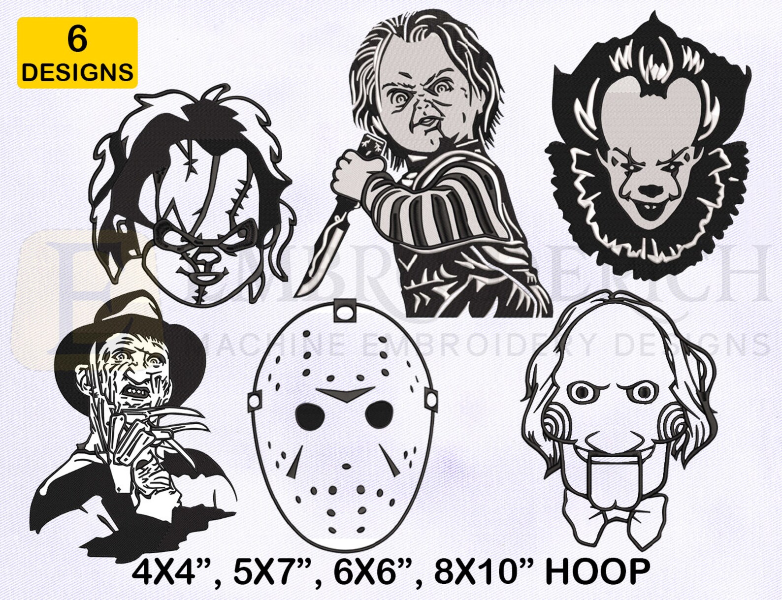 Horror Movies Killer Embroidery Designs Bundle, 4 Sizes EMB Designs ...