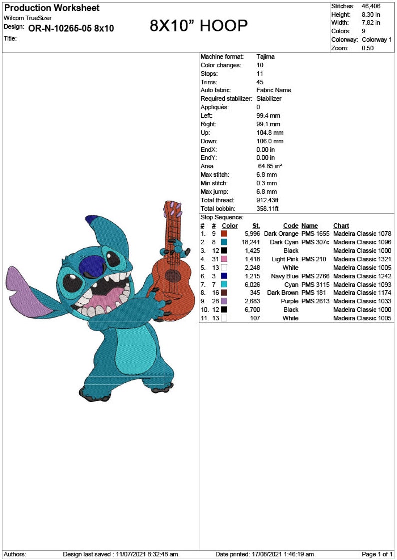 Lilo and Stitch Playing Guitar Embroidery Design, Stitch Guitar ...