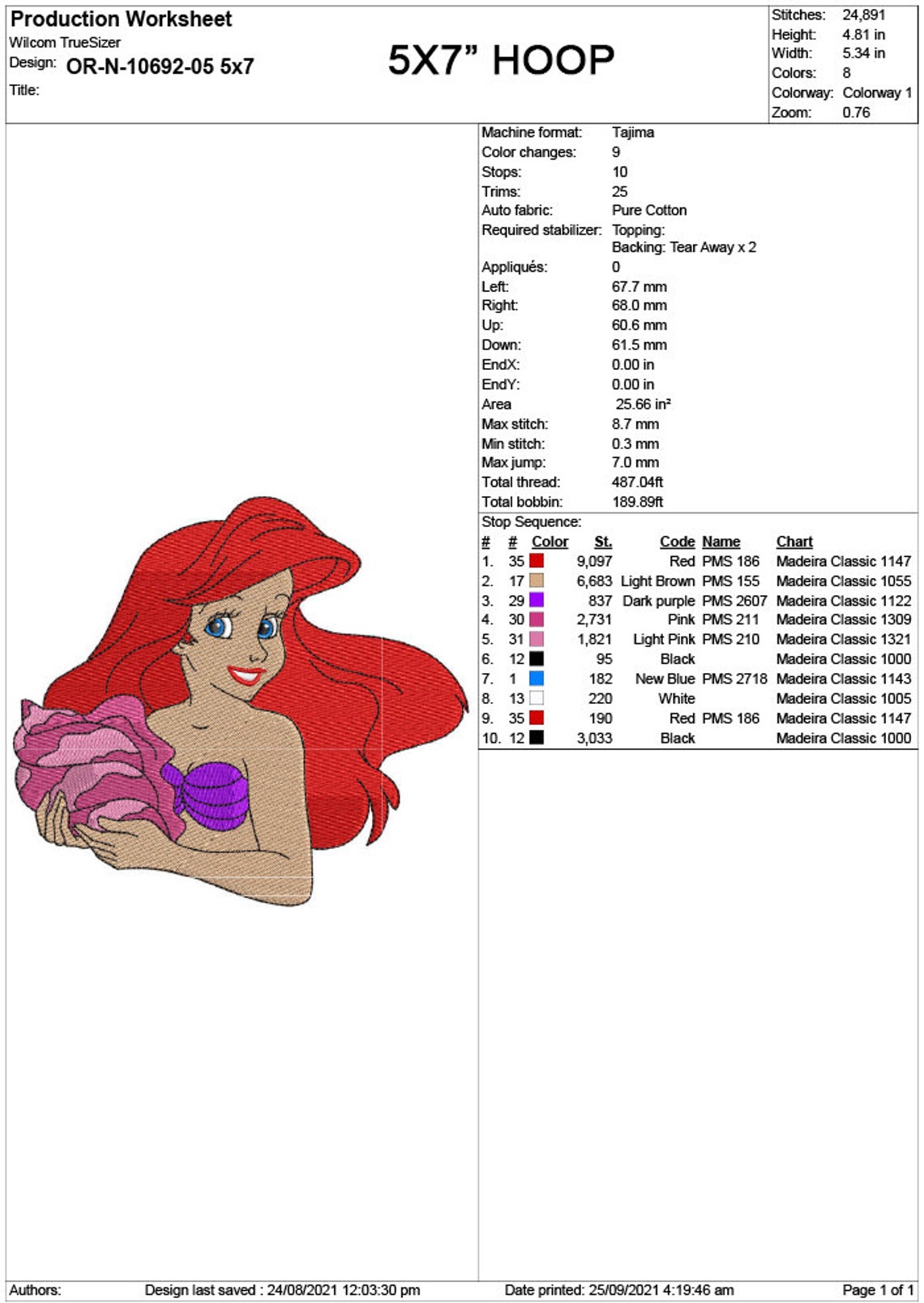 Little Mermaid Ariel Holding Shell Embroidery Design Ariel - Etsy