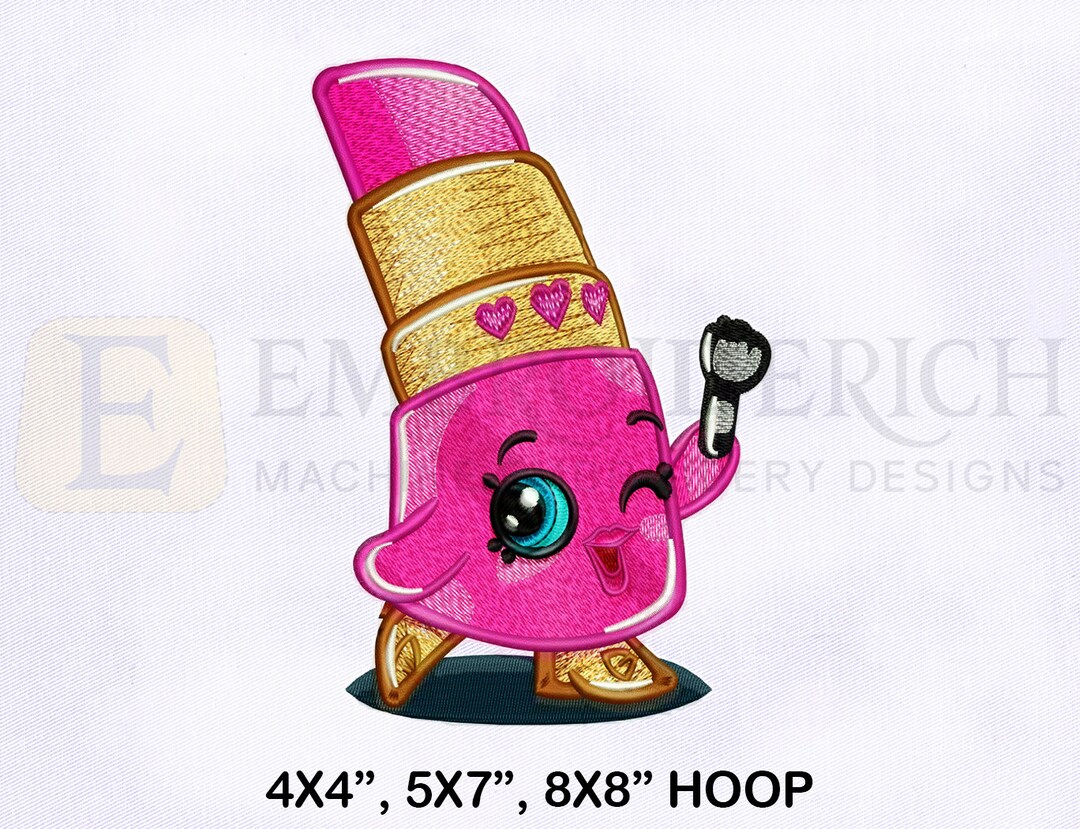 Shopkins Lippy Lip Beauty Machine Embroidery Design, Lipstick ...