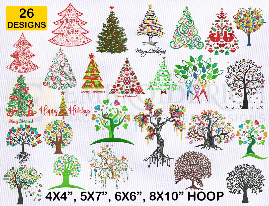 Trees Machine Embroidery Design Bundle, 4 Sizes EMB Designs, Tree Big ...