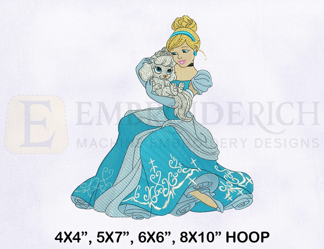 Princess Cinderella and Pets Embroidery Design, Princess Embroidery ...
