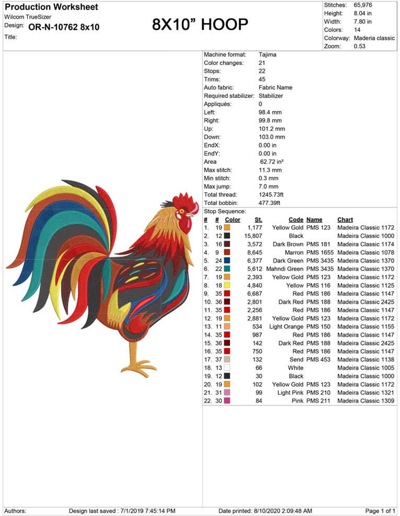 Colorful Rooster Machine Embroidery Design, Animals Embroidery Designs ...