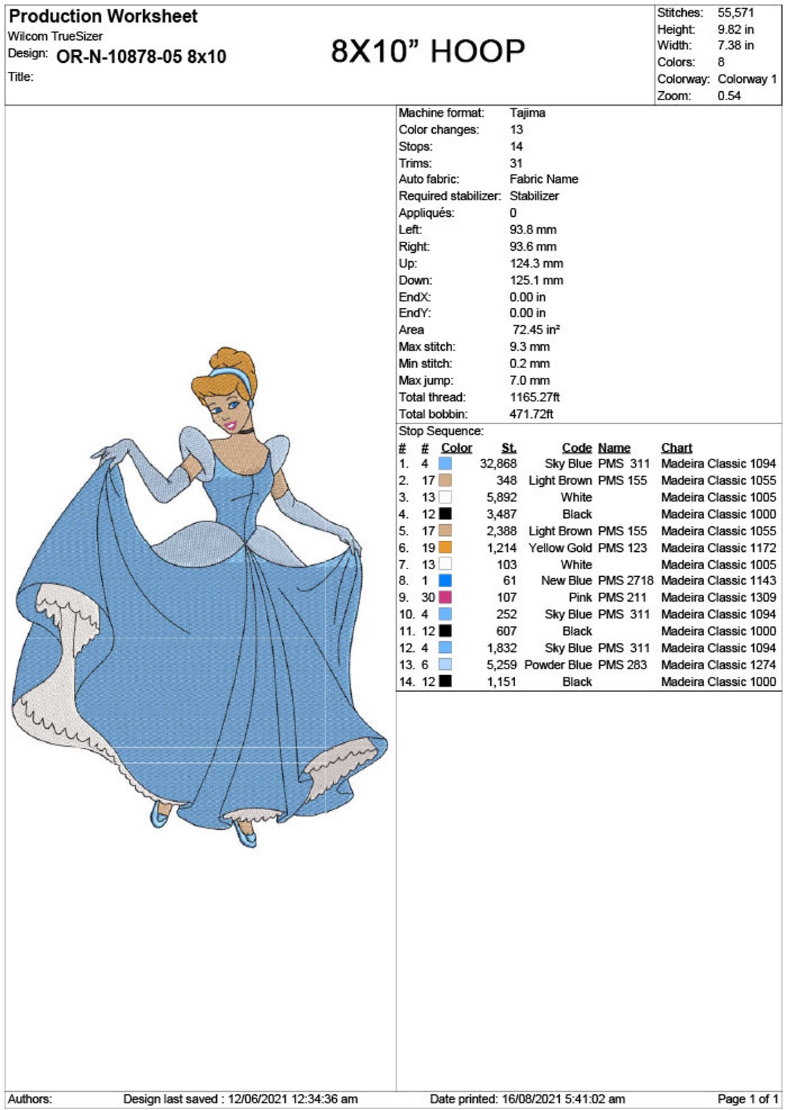 Cinderella Showing Her Dress Embroidery Design, Princess Embroidery ...