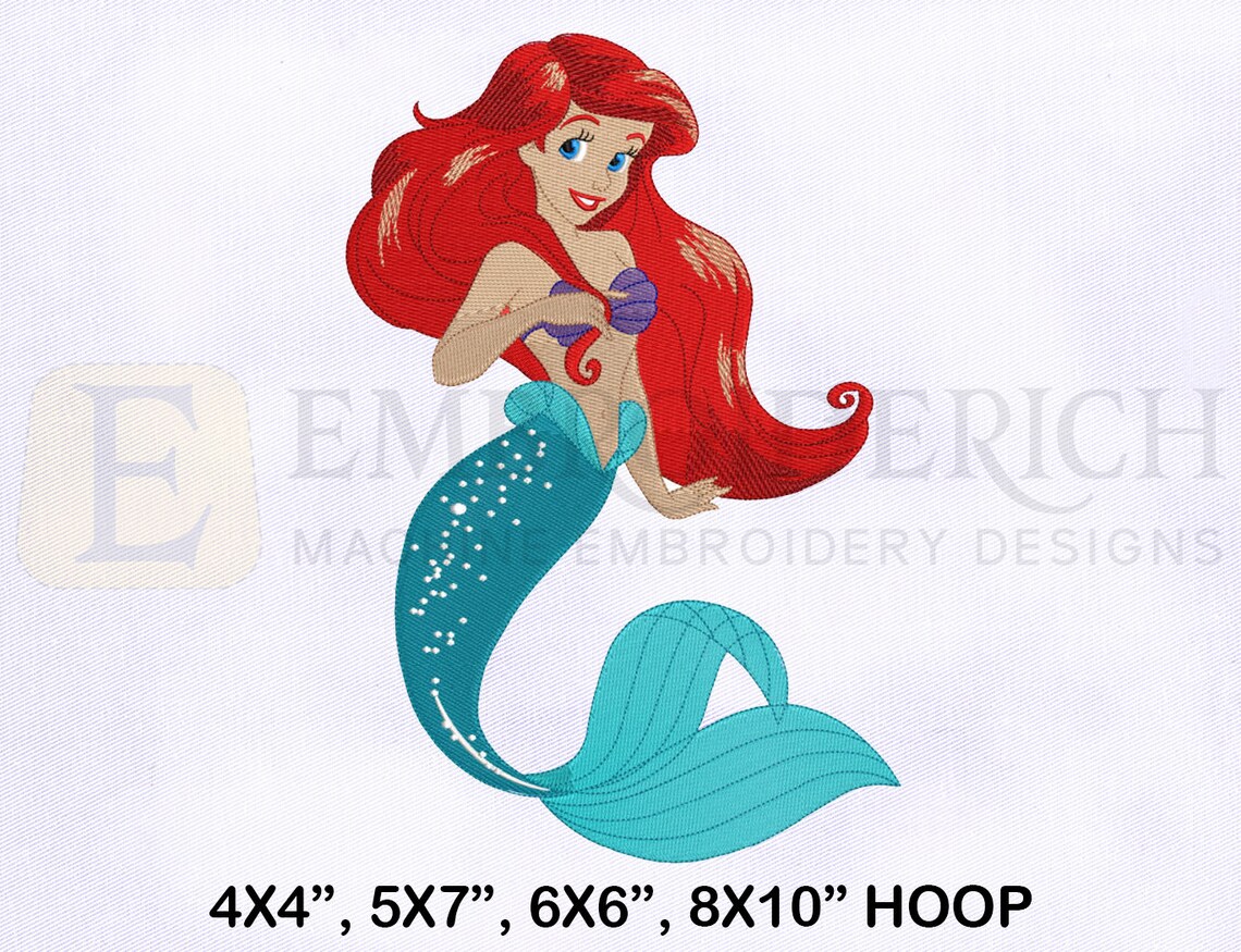 The Little Mermaid Embroidery Designs Bundle, 4 Sizes EMB Designs ...