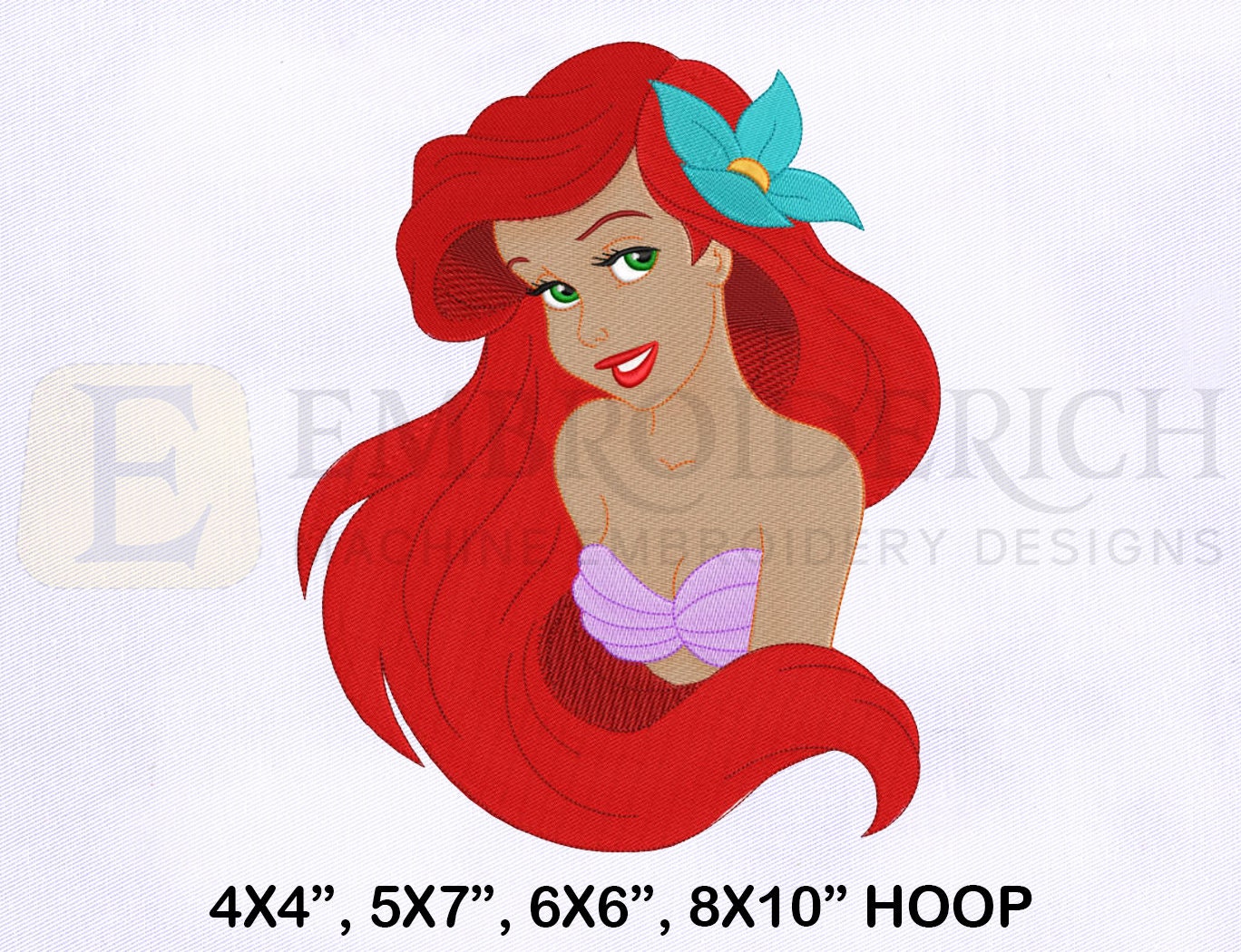 Ariel the Little Mermaid Embroidery Design, Mermaid Machine Embroidery ...