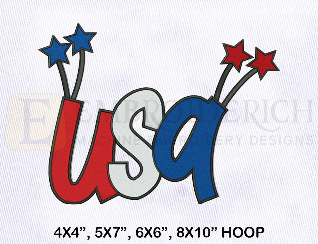 USA Red White and Blue Alphabet Embroidery Design, 4th of July ...
