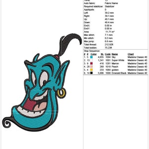 Aladdin Genie Face Machine Embroidery Design, Genie Face Embroidery ...