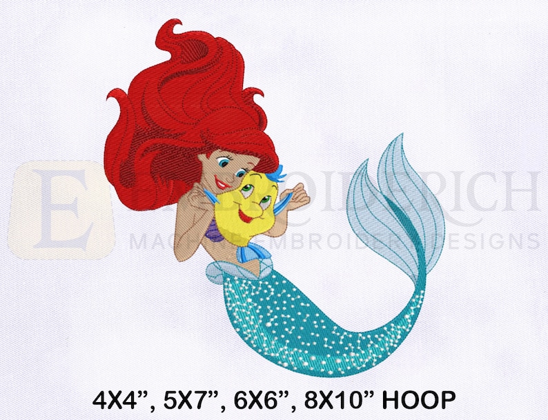Ariel With Flounder Machine Embroidery Design Ariel - Etsy