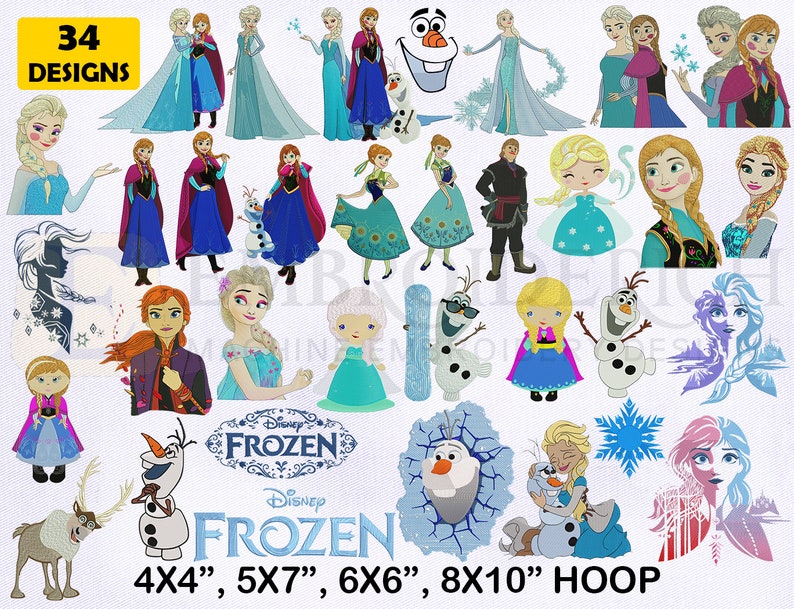 30 Frozen Machine Embroidery Designs Bundle 4 Sizes - Etsy