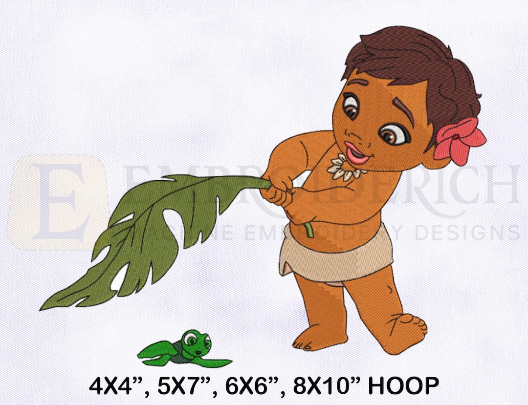 Baby Moana Holding Leaf With Frog Embroidery Design, Baby Moana ...