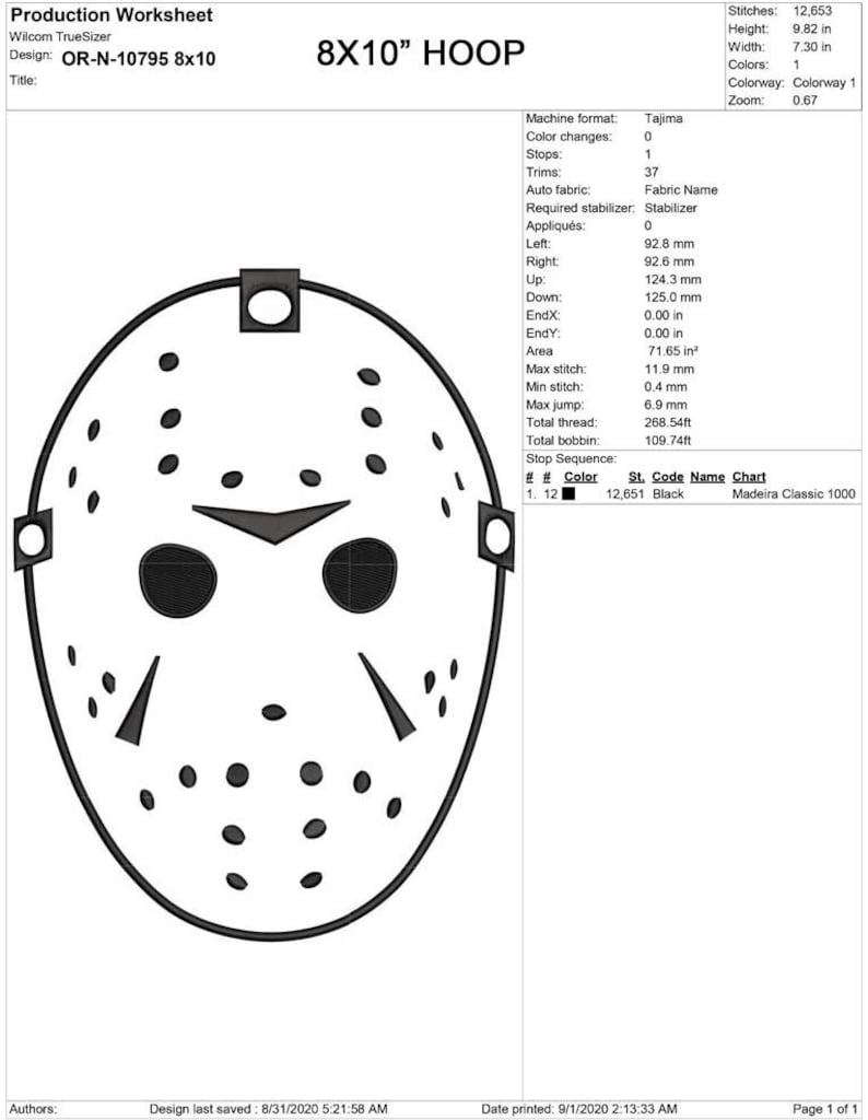 Jason Voorhees Face Mask Embroidery Design, Horror Movie Embroidery ...