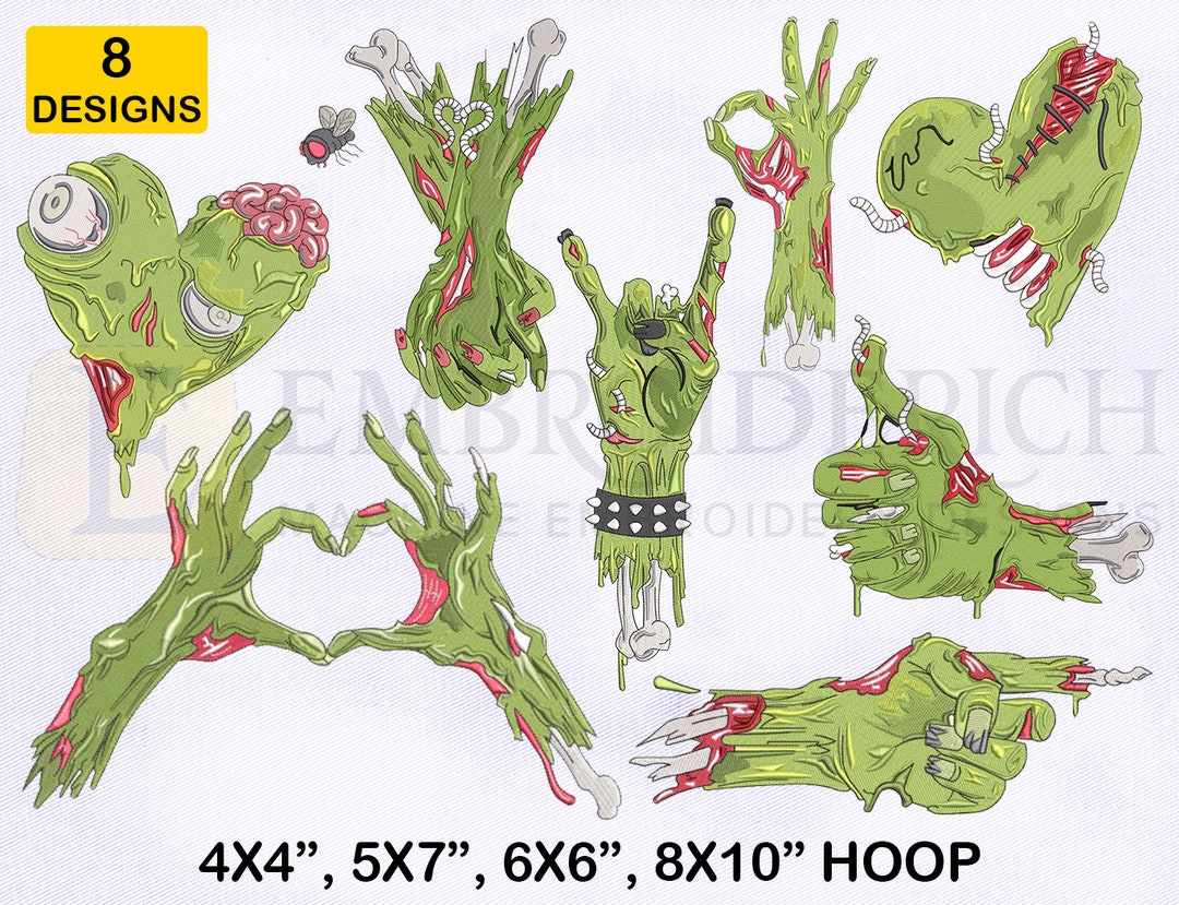 Horror Zombie Hands Machine Embroidery Designs Bundle, 4 Sizes EMB ...